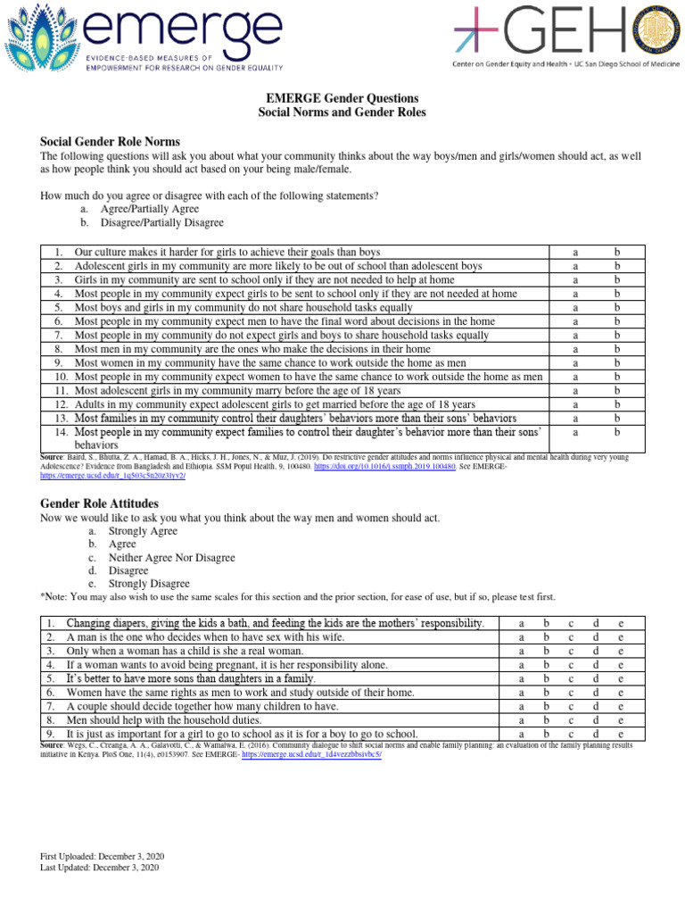 Emerge Gender Questions Social Norms and Gender Roles | PDF ...