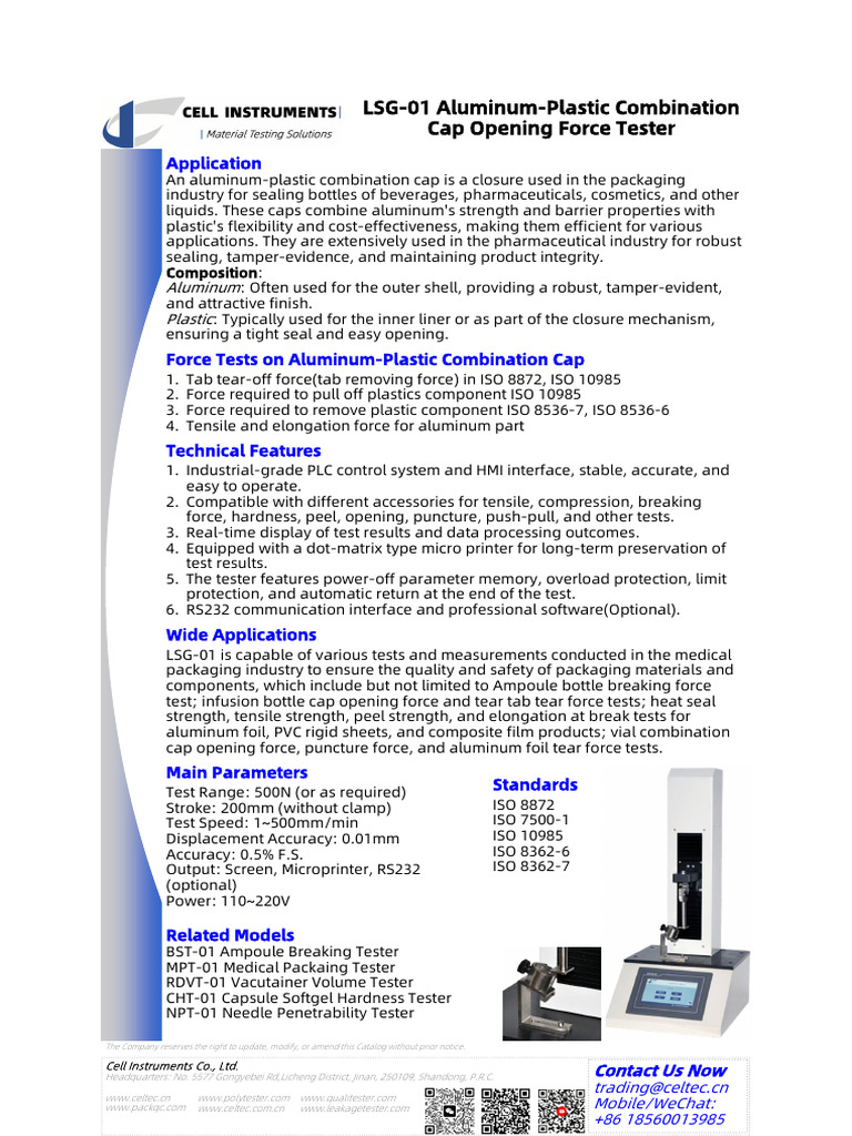 Aluminum-Plastic Cap Force Tester | PDF | Packaging And Labeling | Plastic
