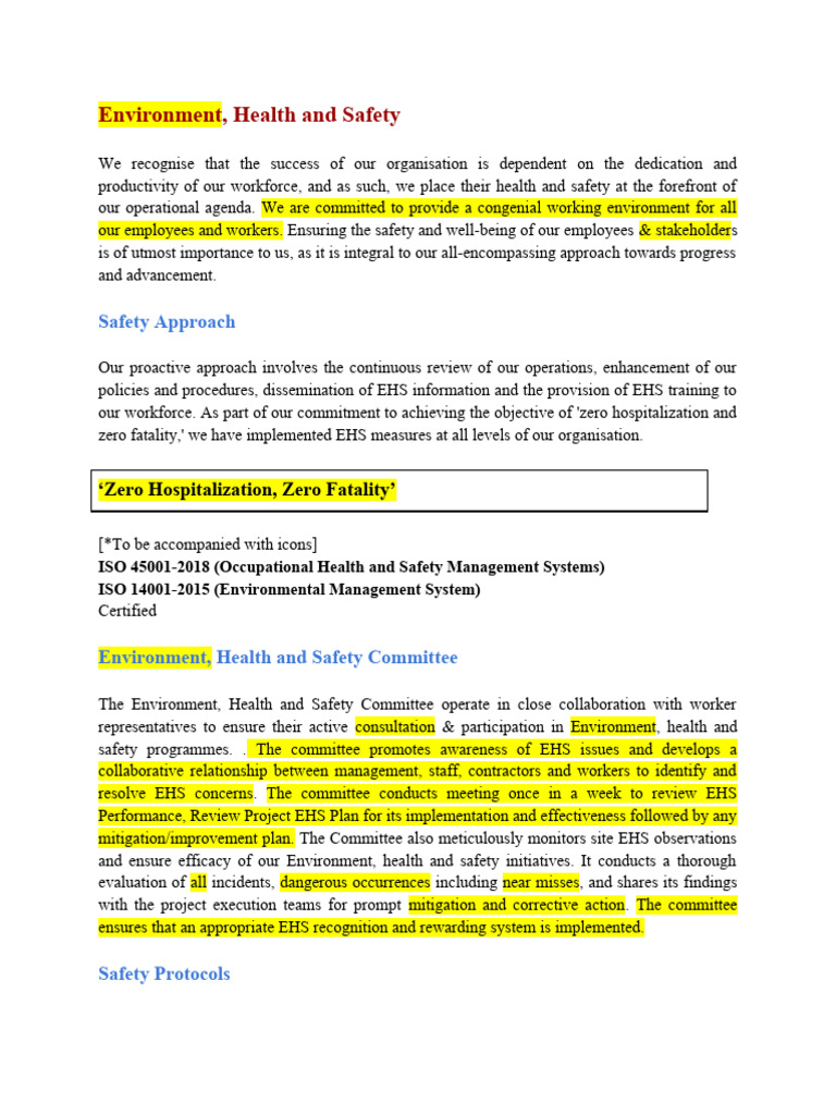 Draft EHS - Madhav Parcha | PDF | Occupational Safety And Health ...