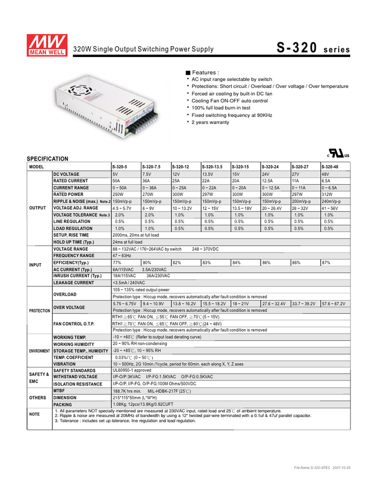 S 320 Spec | PDF | Computer Engineering | Electricity