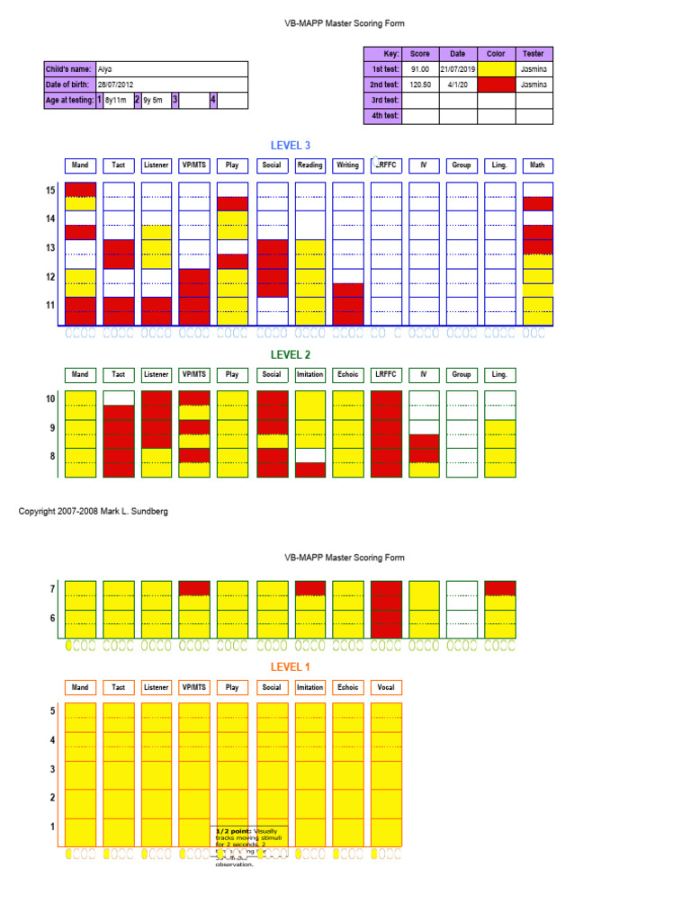 Master Scoring VBMAPP 2.xlsx - Milestones | PDF