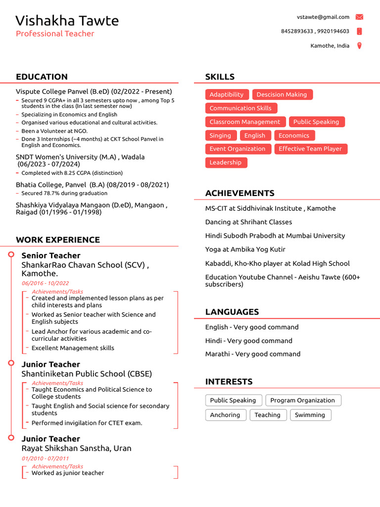 My Resume (2) | PDF | Teachers | Learning