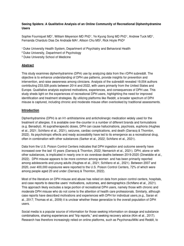 DPH Use and Hallucinations in Reddit Users | PDF | Substance Abuse ...