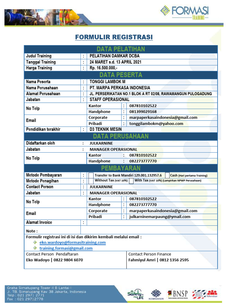Form Registrasi DAMKAR | PDF