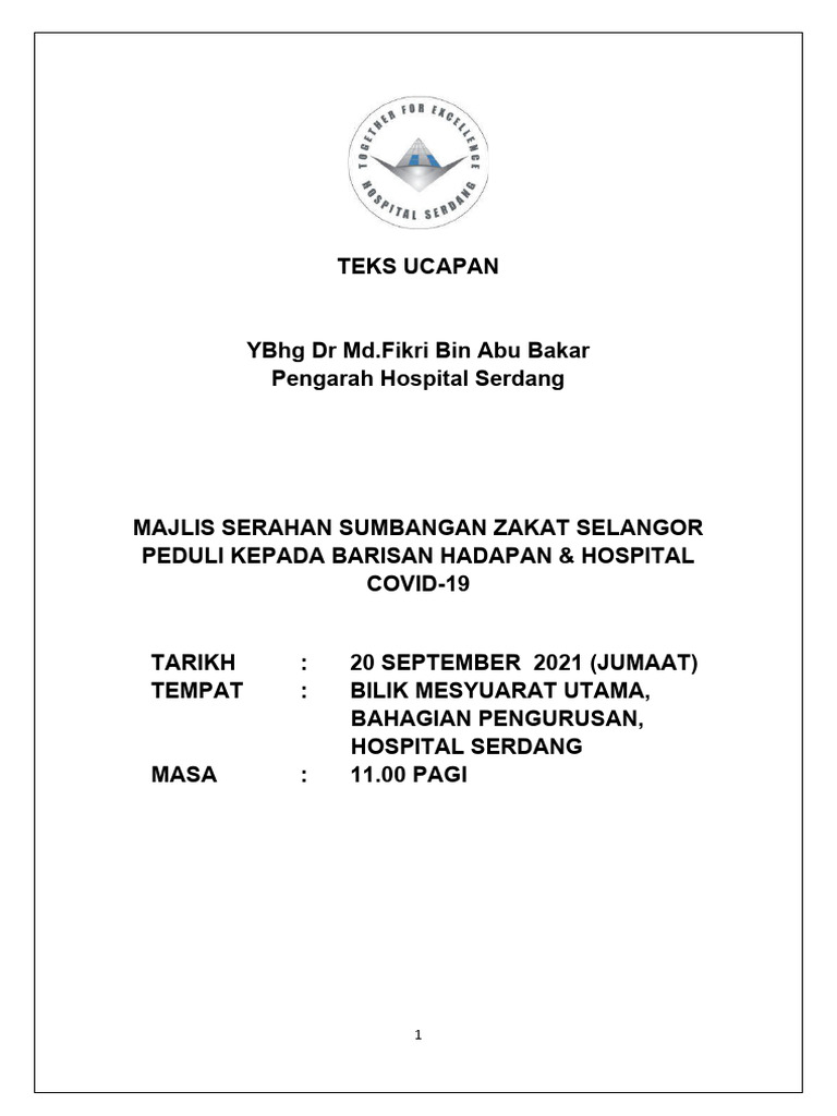 Teks Ucapan Aluan Pengarah - Zakat 17092021 | PDF