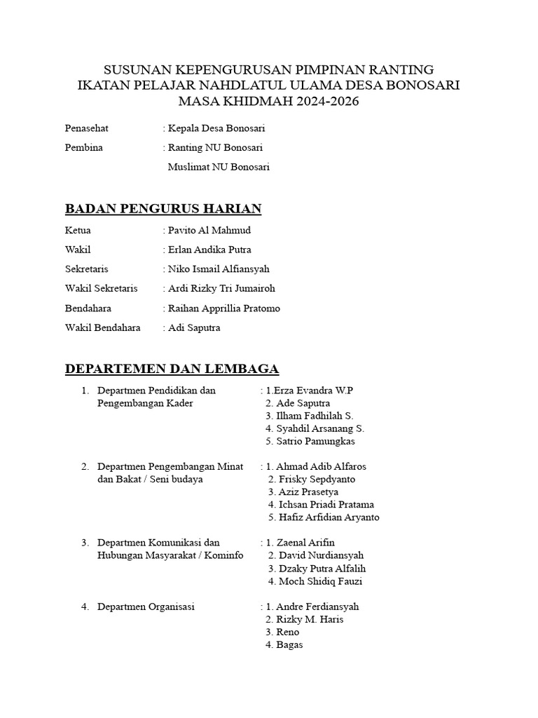 Pengurus IPNU-IPPNU Bonosari 2024-2026 | PDF