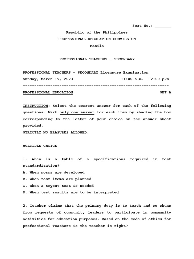 Let Actual Exam March 2023 Prof Ed | PDF | Learning | Teachers
