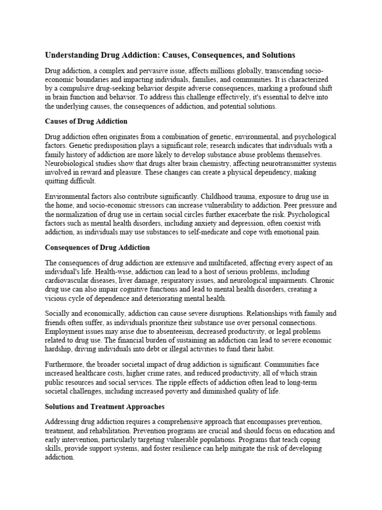 essay on drug addiction | PDF | Substance Abuse | Drug Rehabilitation