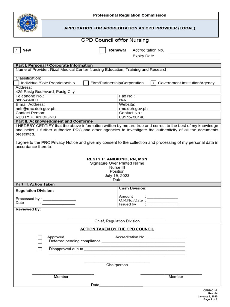 CPDD-01-A Rev 04 Local CPD Provider | PDF | Identity Document | Business