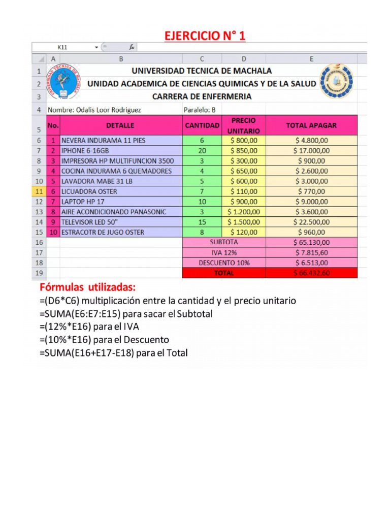 Practica Excel 1 | PDF