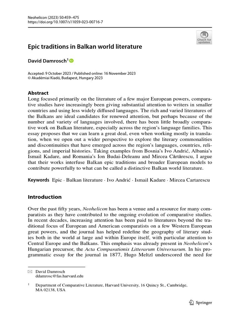 Epic Traditions in Balkan World Literature | PDF