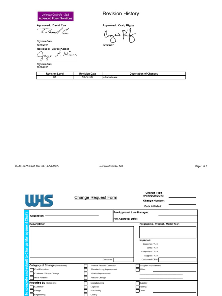 NPI-F-006 Change Request Form | PDF | Engineering | Production And ...