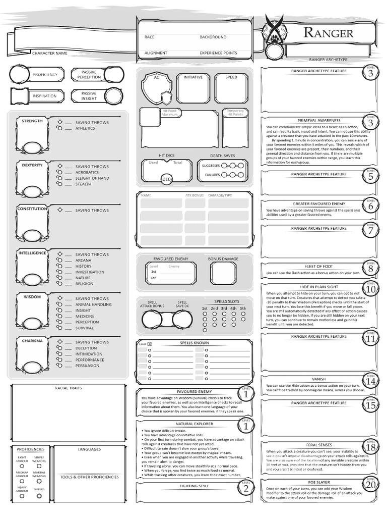 D&D 5e - Ranger Revised - Fillable | PDF