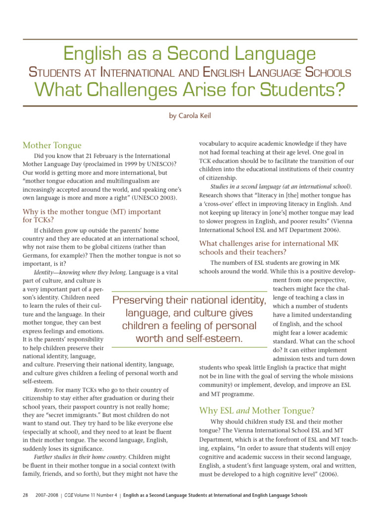 ESL Challenges in International Schools | PDF | English As A Second Or ...