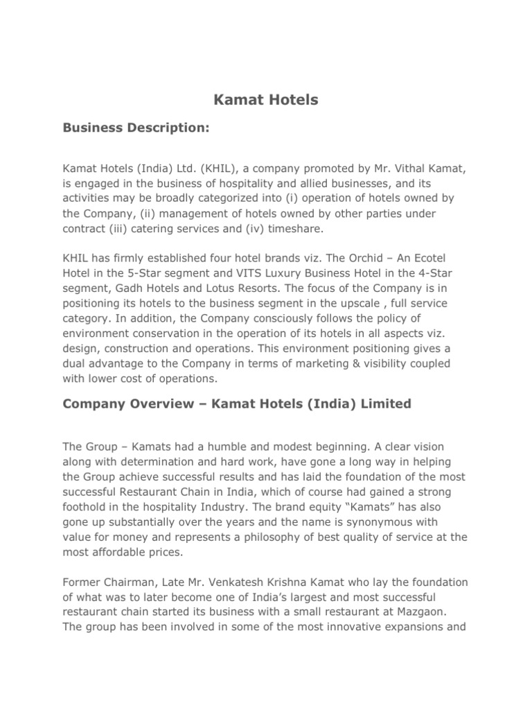 Kamat Hotels | PDF