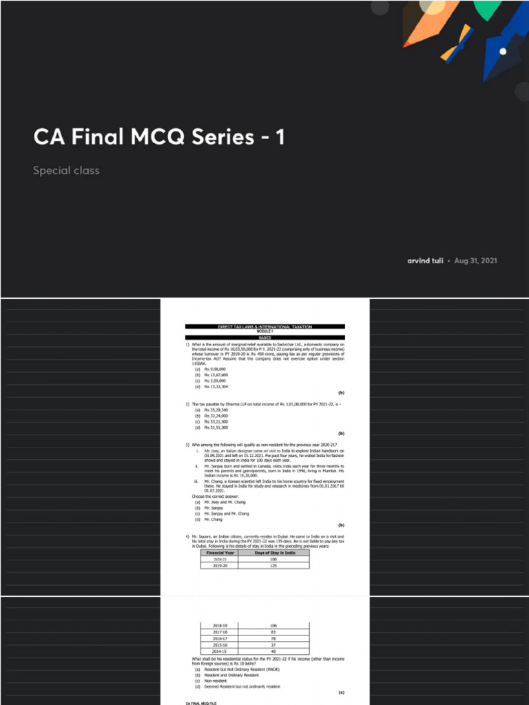 CA Final MCQ Series 1 No Anno | PDF