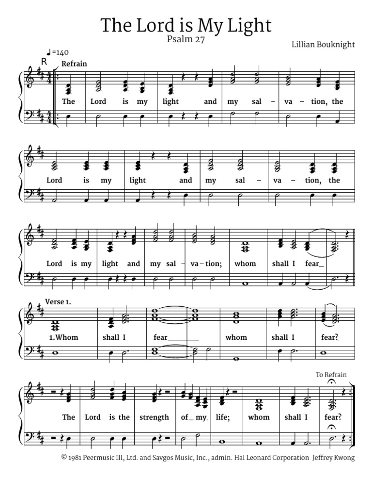 Psalm 27 The Lord Is My Light - Lillian Bouknight - Key D | PDF ...