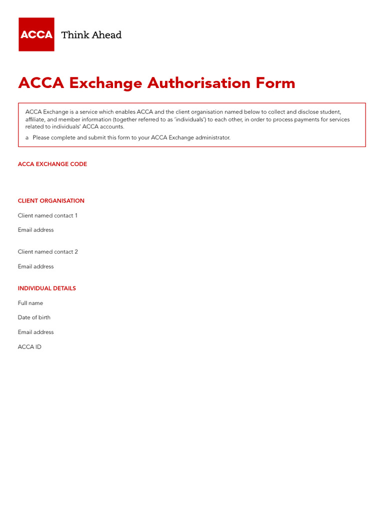 ACCA Exchange Authorisation Form | PDF | European Union