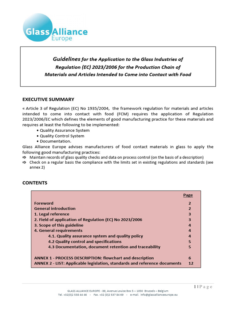 Glass Industry Food Contact Guidelines | PDF | Glasses | Packaging And Labeling