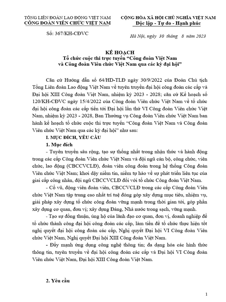 KẾ HOẠCH THI TIM HIỂU DẠI HỘI CONG DOAN | PDF