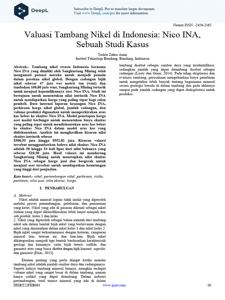 Valuation-of-an-Indonesian-Nickel-Mine-Nico-INA-A-Case-Study Id (1) IndonesiaLanguage | PDF ...