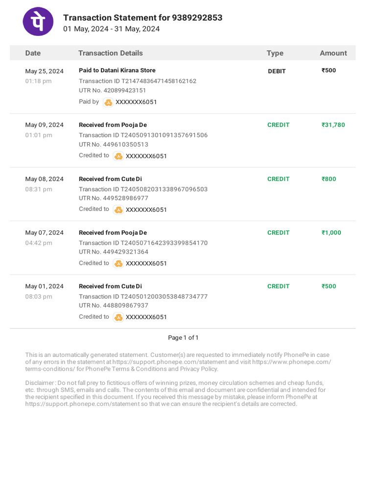 PhonePe Statement May2024 May2024 | PDF | Finance & Money Management