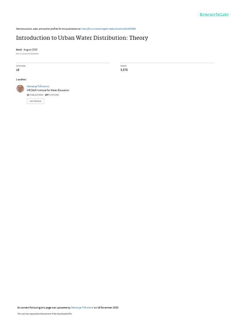 Introduction To Urban Water Distribution Theory Pdf Pump Water Supply