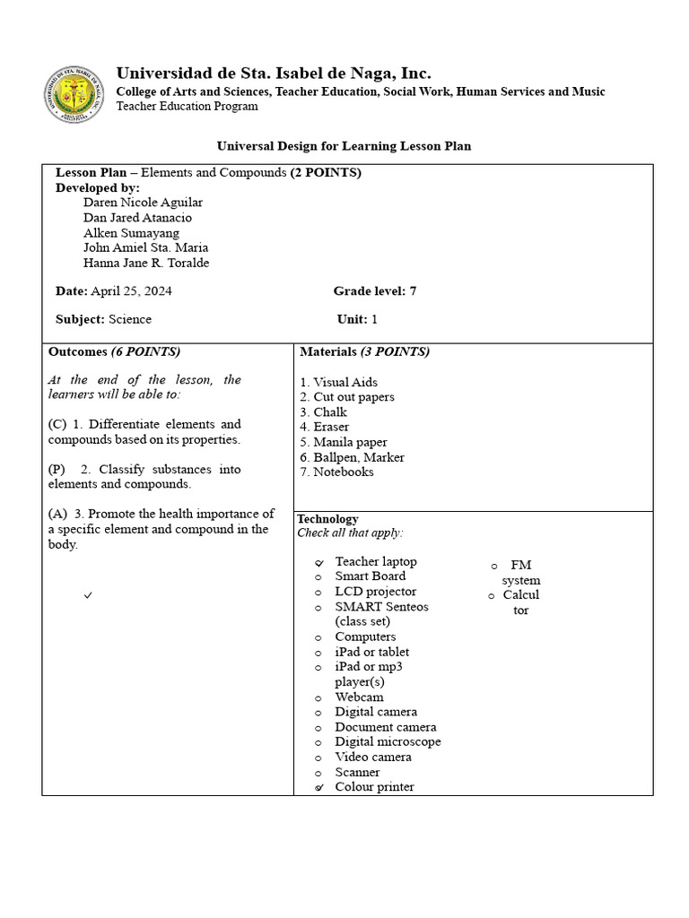 Universal-Design-for-Learning-Lesson-Plan Science | PDF | Educational ...