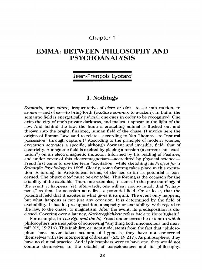 Lyotard - Emma (In Phil, Pol, and The Sublime) | PDF | Psychoanalysis | Immanuel Kant
