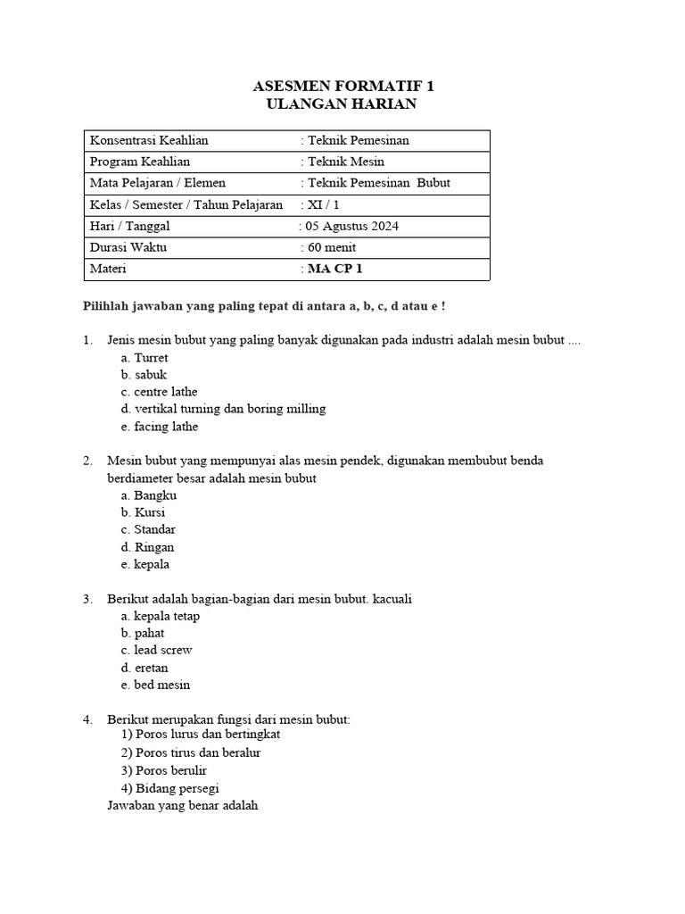 Asesmen Formatif 1 Ulangan Harian | PDF