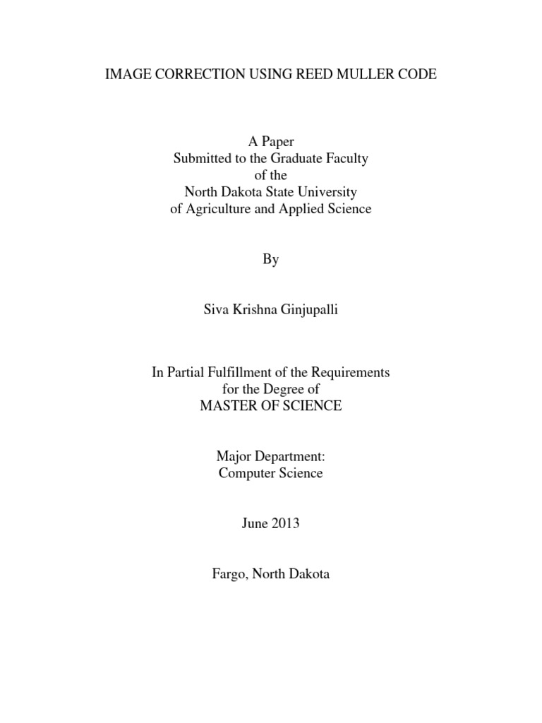 Ginjupalli - Image Correction Using Reed Muller Code | PDF | Matrix ...