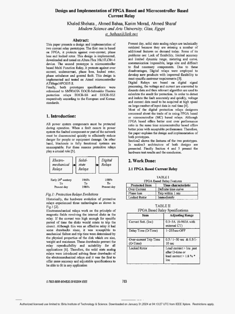 Design And Implementation Of Fpga Based And Microcontroller Based Current Relay Pdf Relay 6335