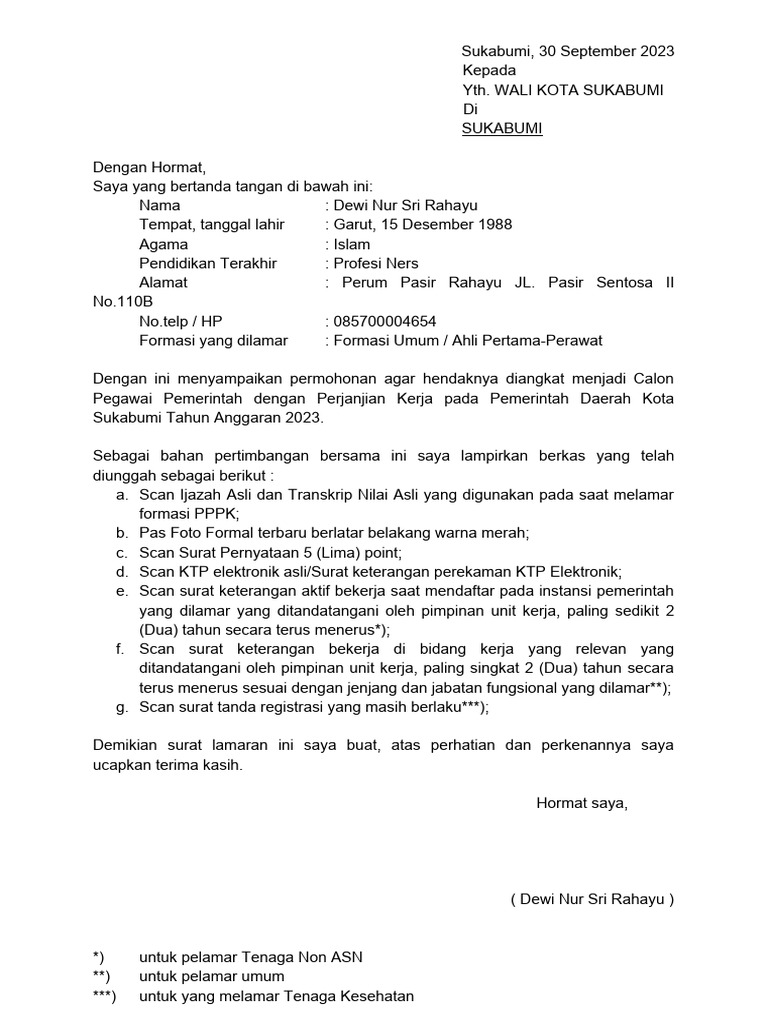 Surat Lamaran PPPK 2023 | PDF