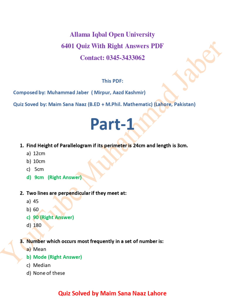 6401 Quiz BY Sana Naaz 70 | PDF | Matrix (Mathematics) | Rectangle