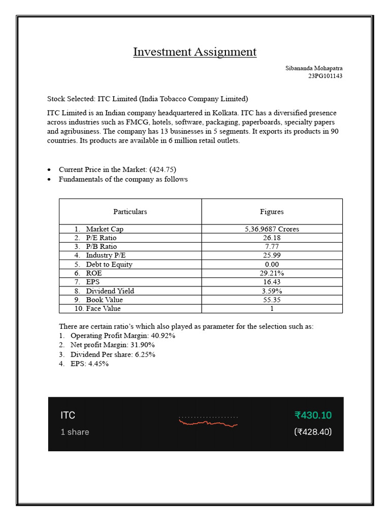 Investment Assignment | PDF | Stocks | Business