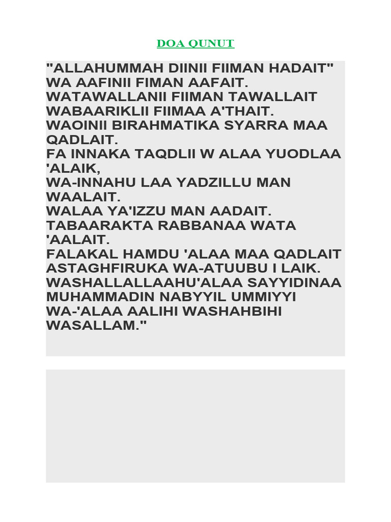 Doa Qunut dan Artinya dalam Sholat | PDF