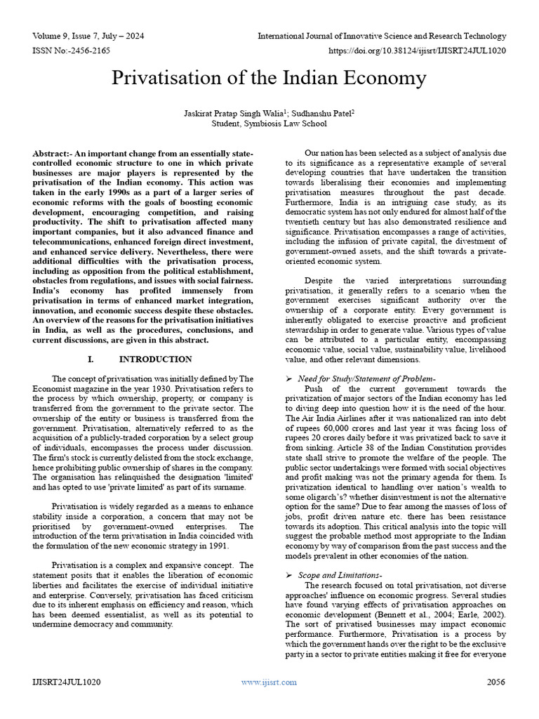 Privatisation of The Indian Economy | PDF | Privatization | State Owned Enterprise