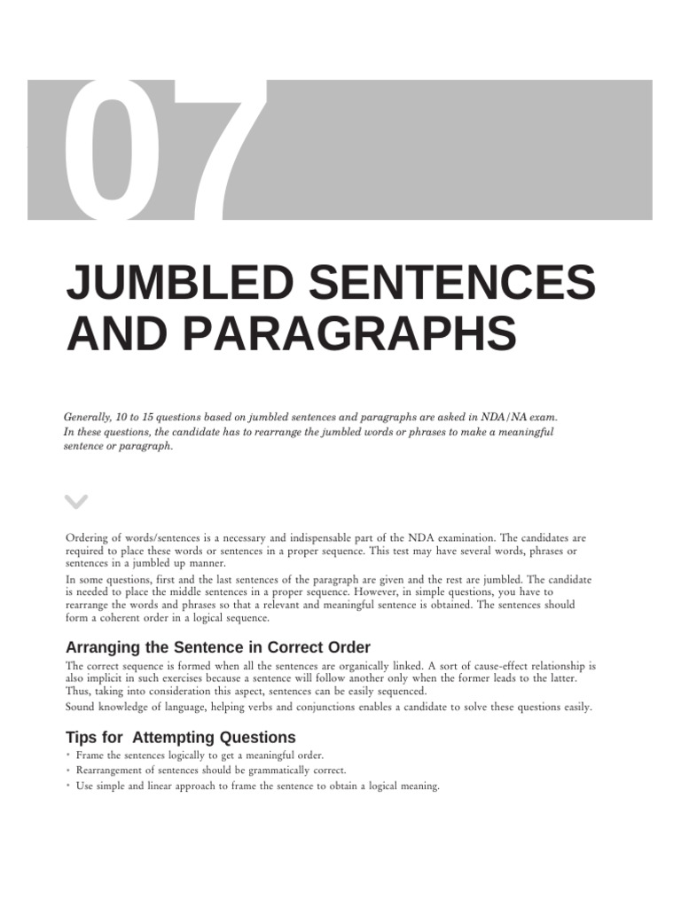 NDA Exam Jumbled Sentences Guide | PDF | Sentence (Linguistics) | Phrase