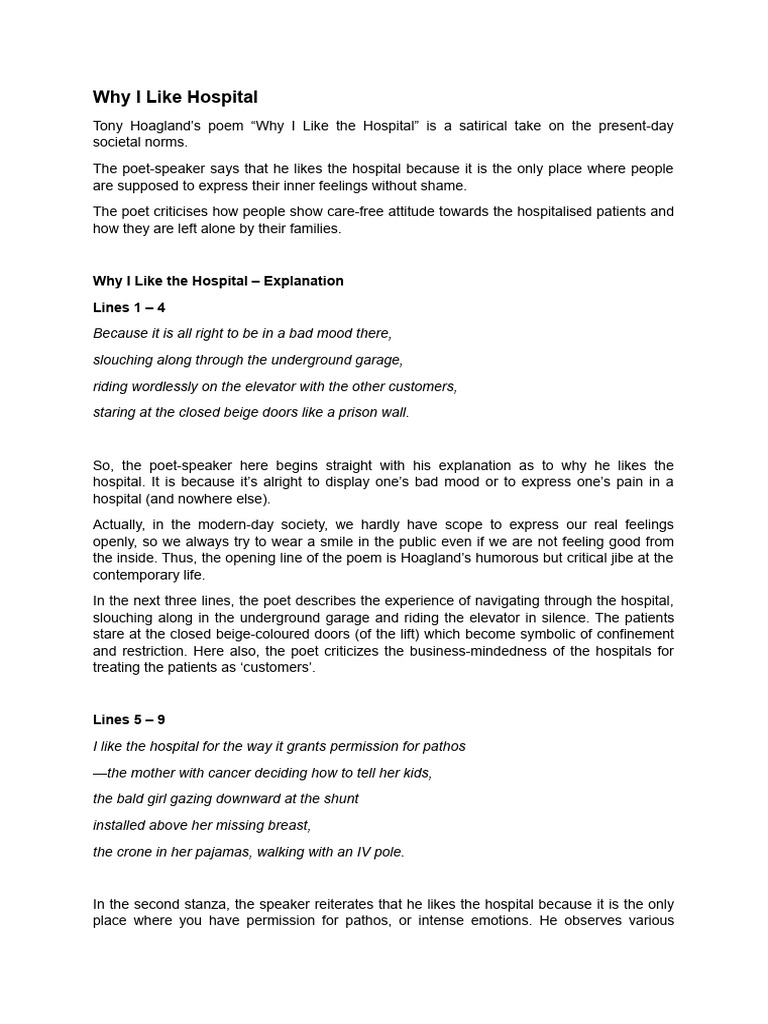 Why I Like Hospital | PDF | Senses | Sympathy