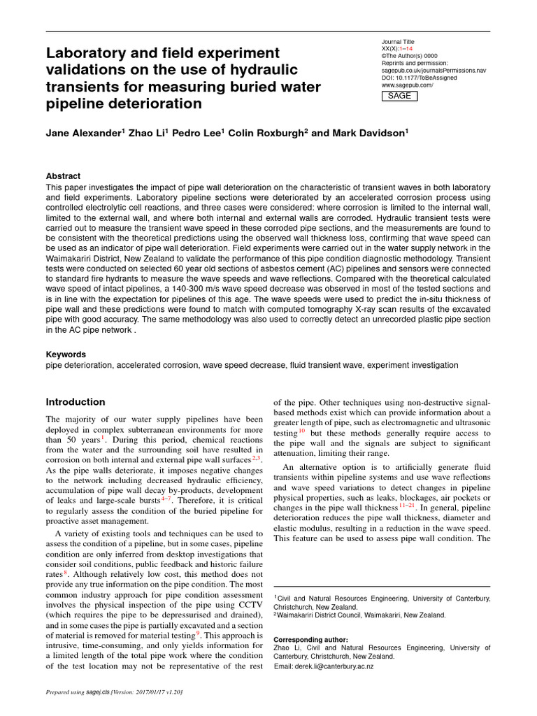 Experimental Investigation On Hydraulic Transient Characteristics And Water Pipeline 