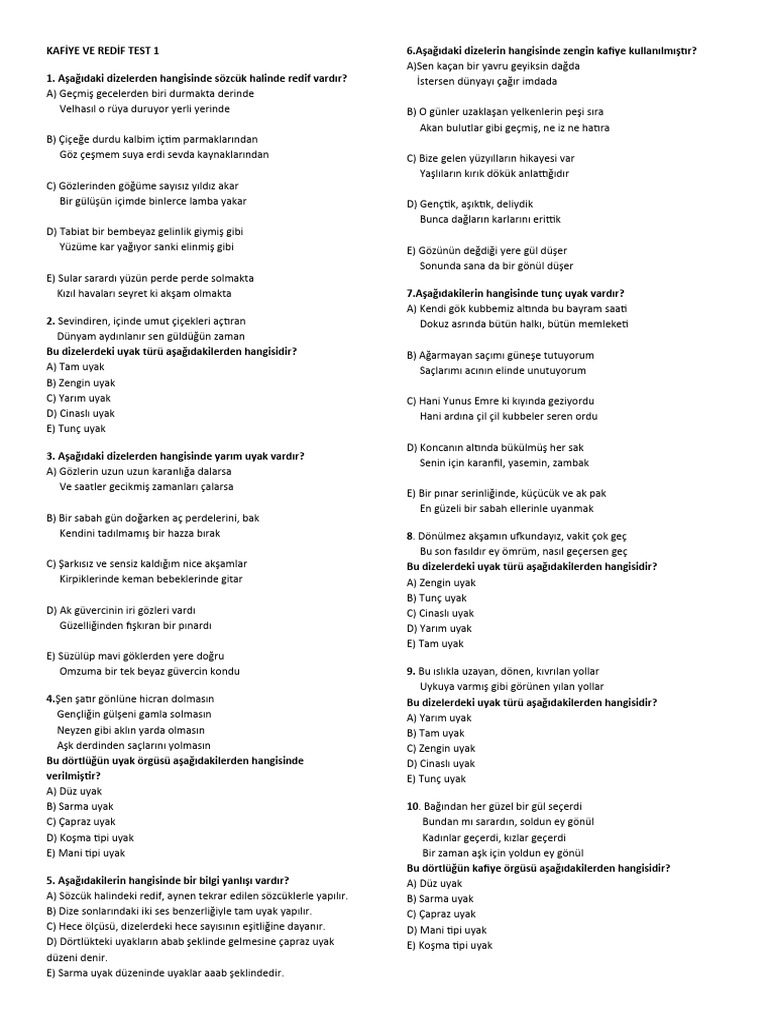 Kafiye Ve Redif Test | PDF