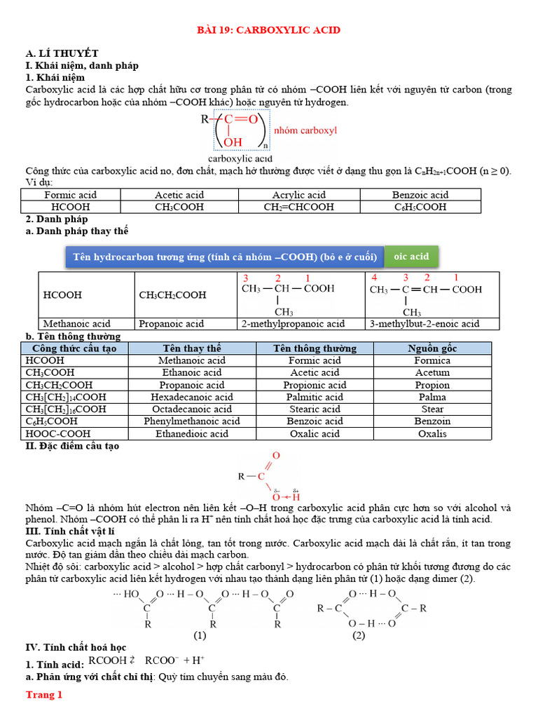Ly Thuyet Va Bai Tap Carboxylic Acid | PDF