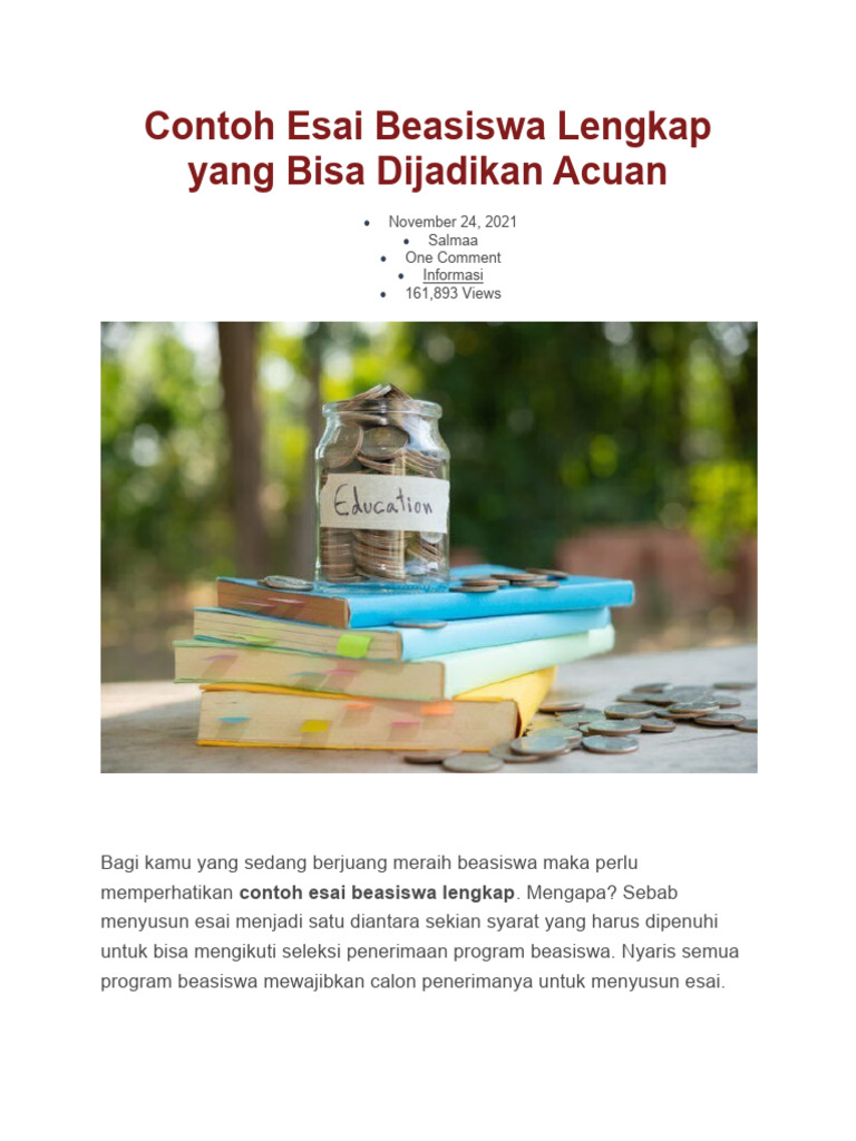Contoh Esai Beasiswa Lengkap Yang Bisa Dijadikan Acuan | PDF Contoh Esai Beasiswa Lengkap Yang Bisa Dijadikan Acuan | PDF