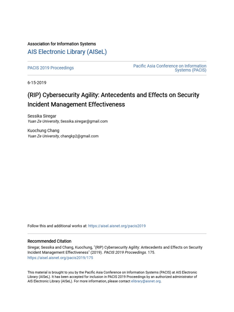 (RIP) Cybersecurity Agility - Antecedents and Effects On Security | PDF ...