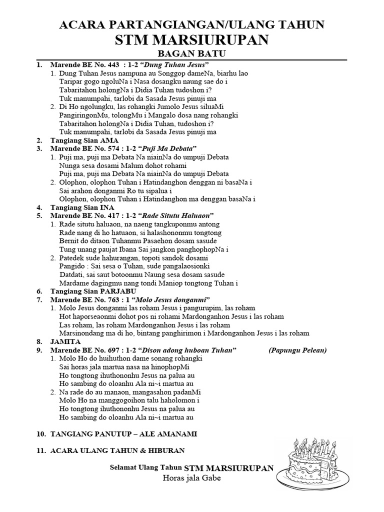 Acara Partangiangan STM Marsiurupan | PDF | Seni & Disiplin Bahasa