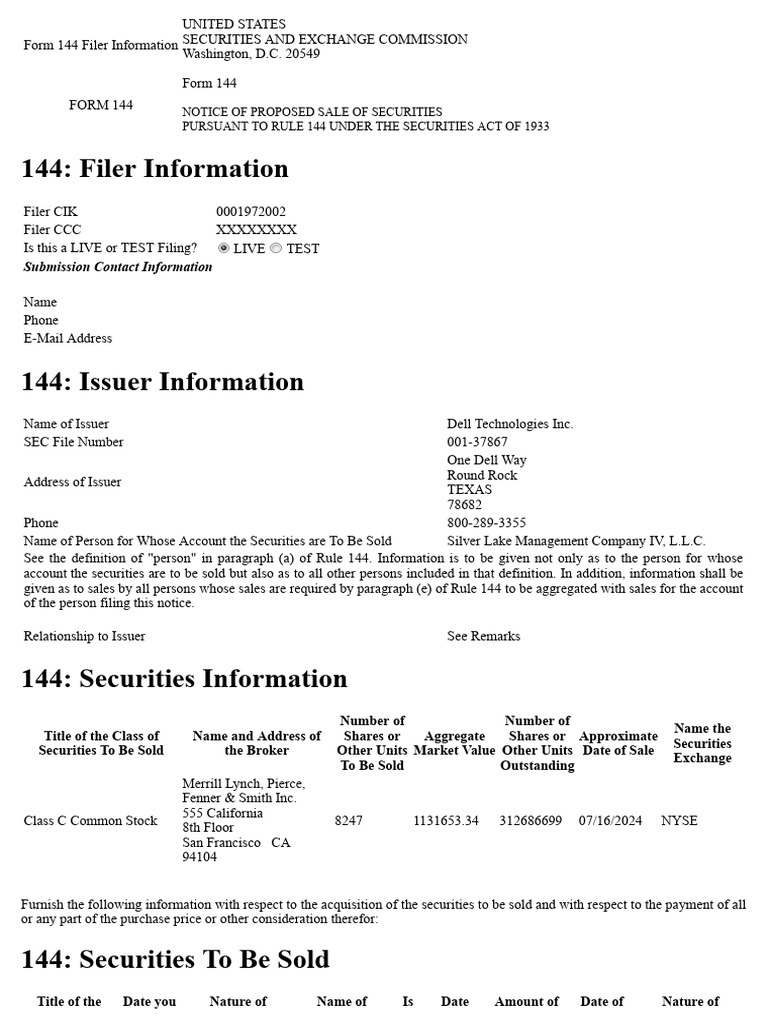 144: Filer Information | PDF | Securities (Finance) | Stocks