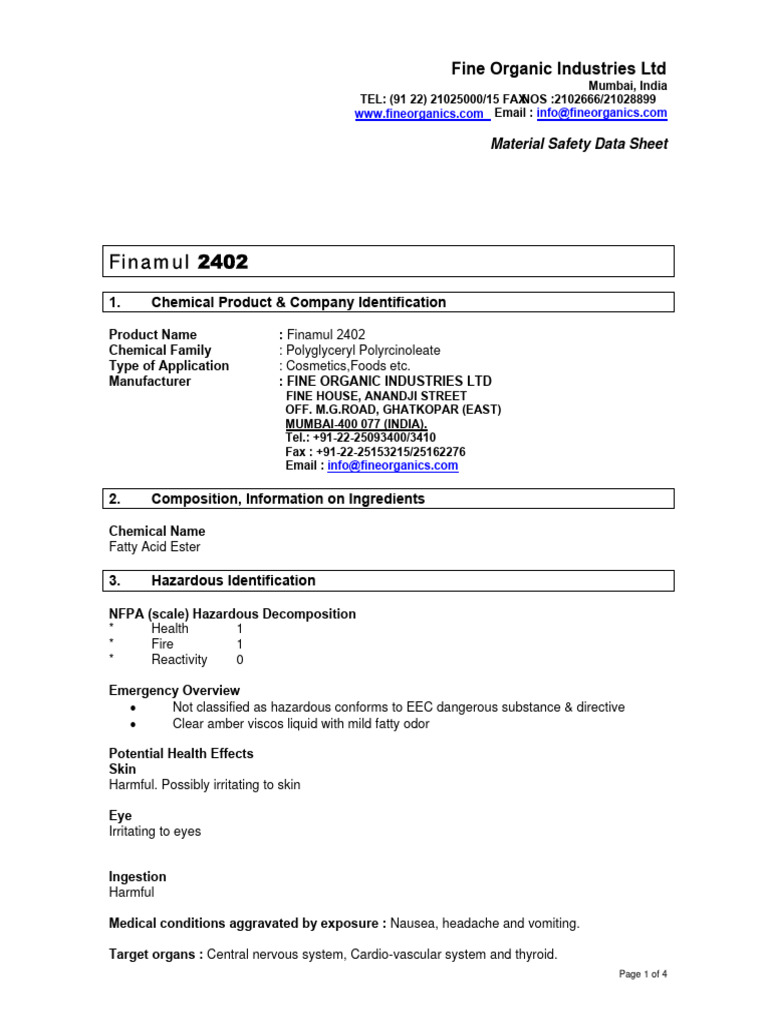 MSDS - Finamul 2402 - MSDS | PDF | Water