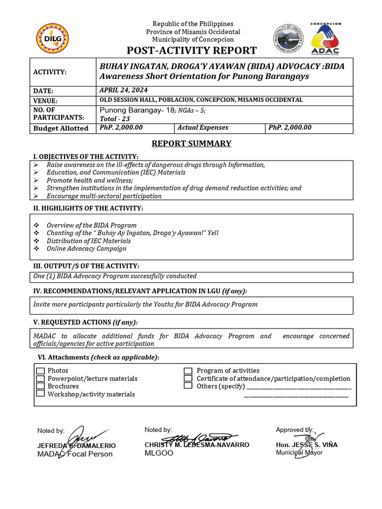 BIDA Post Activity Report - Concepcion | PDF | Business | Social Science