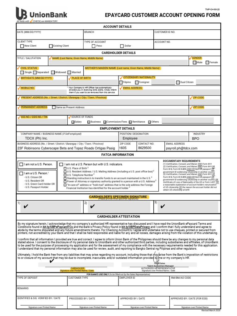 ePayCard Customer Account Form | PDF | Citizenship Of The United States ...