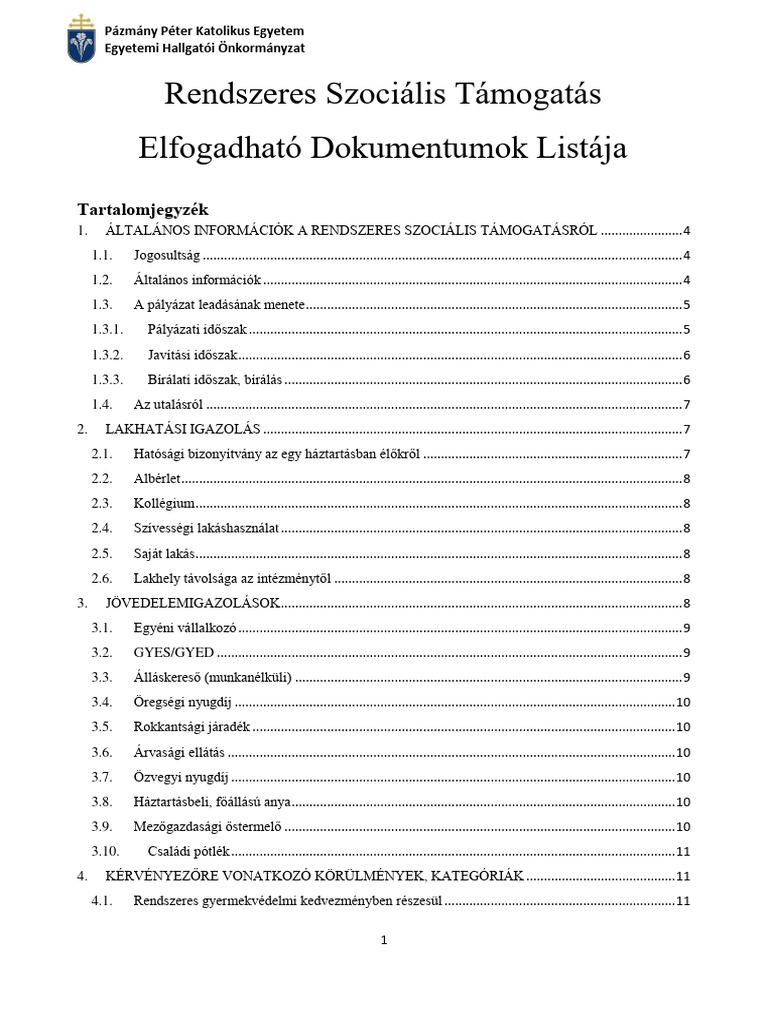 Elfogadható Dokumentumok Listája 2020-2021 | PDF